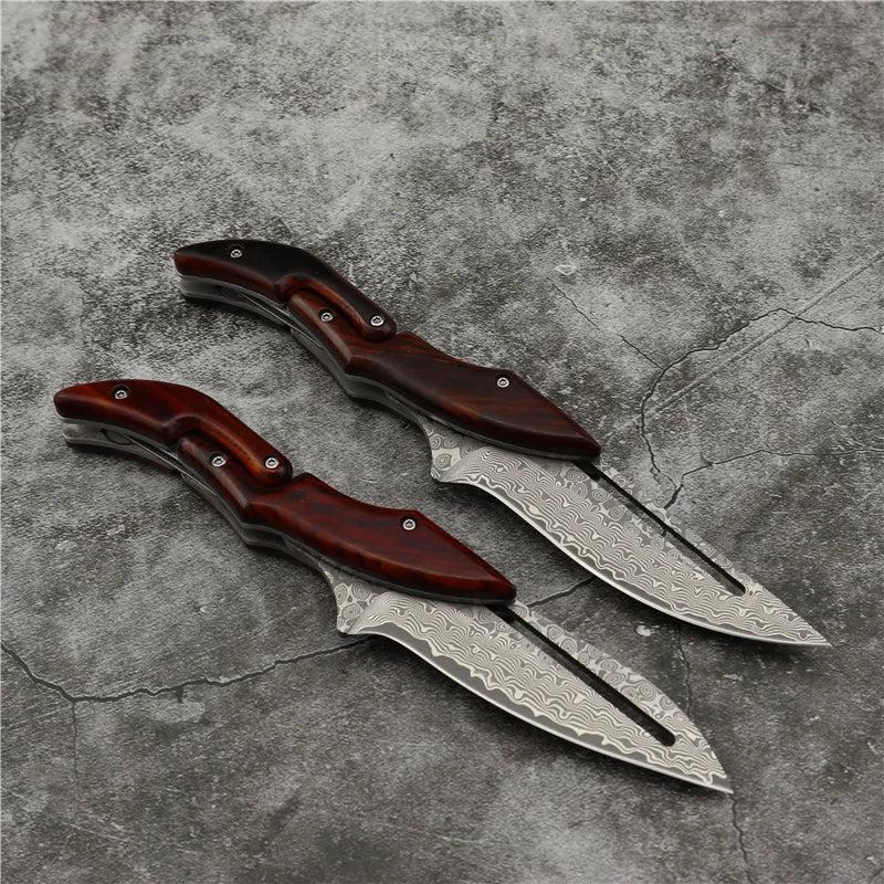 VG10 Damascus Knives Tactical Hunting Mechanical Folding Knife Fixed B ...