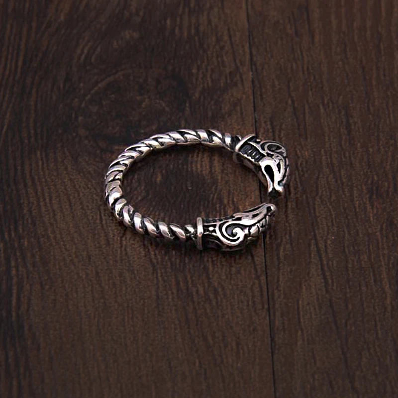 S925 Sterling Silver Viking Adjustable Goat Twist Ring with vintage vi ...