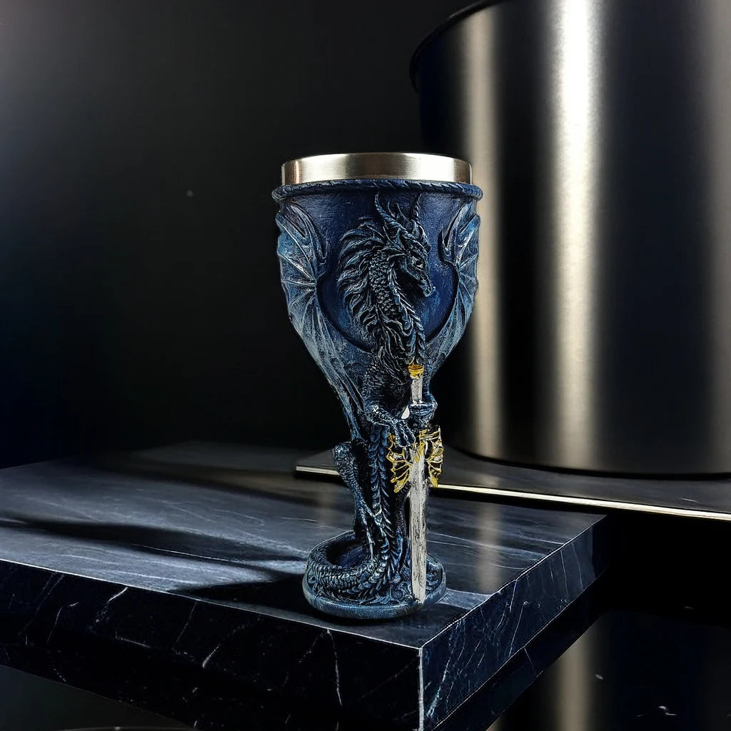 Medieval Dragon Wine Glass Sword Resin Stainless Steel Goblet Chalice ...