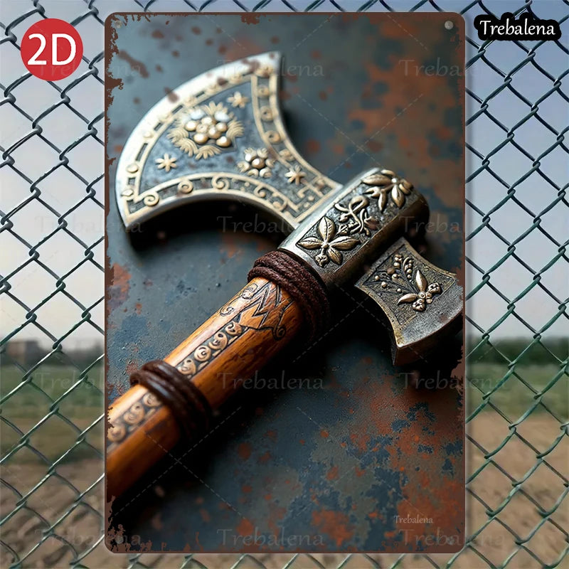 1PC 2D Flat 8*12inch Metal Sign Vintage Viking Axe Rustic Metal Wall A ...