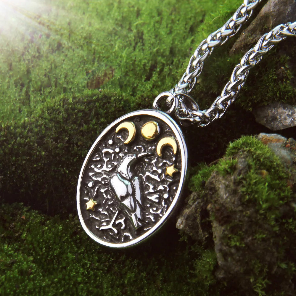 Never Fade Wicca Triple Moon Goddess Viking Jewelry Odin Raven Amulet ...