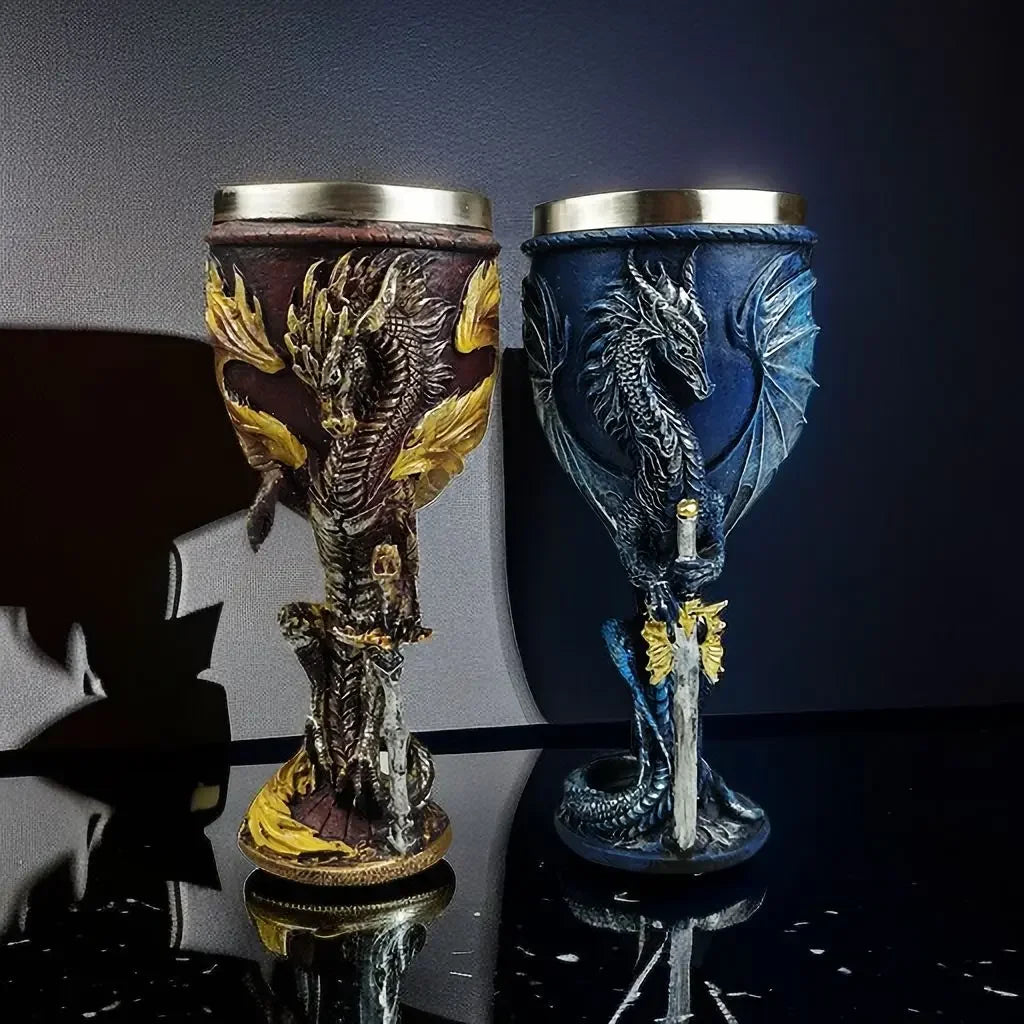 Medieval Dragon Wine Glass Sword Resin Stainless Steel Goblet Chalice ...