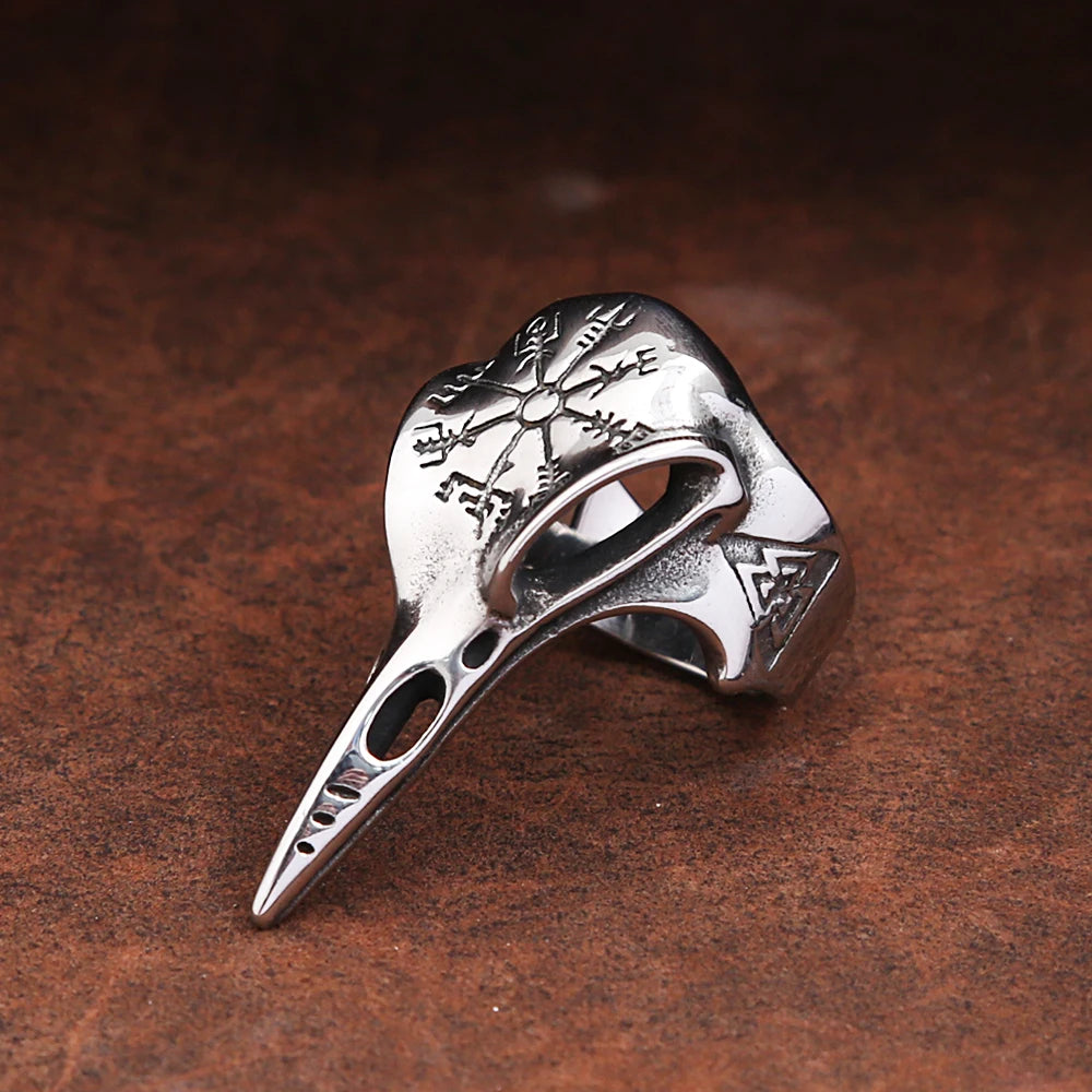 Gothic Vintage Odin Crow Skull Ring For Men Women Punk Stainless Steel ...