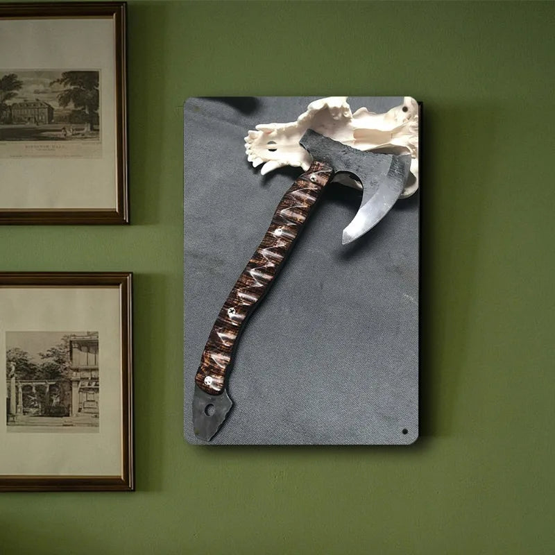 Viking Hawk Axe Metal Wall Art - 7.87" x 11.81" Iron Sign with Koa Woo ...