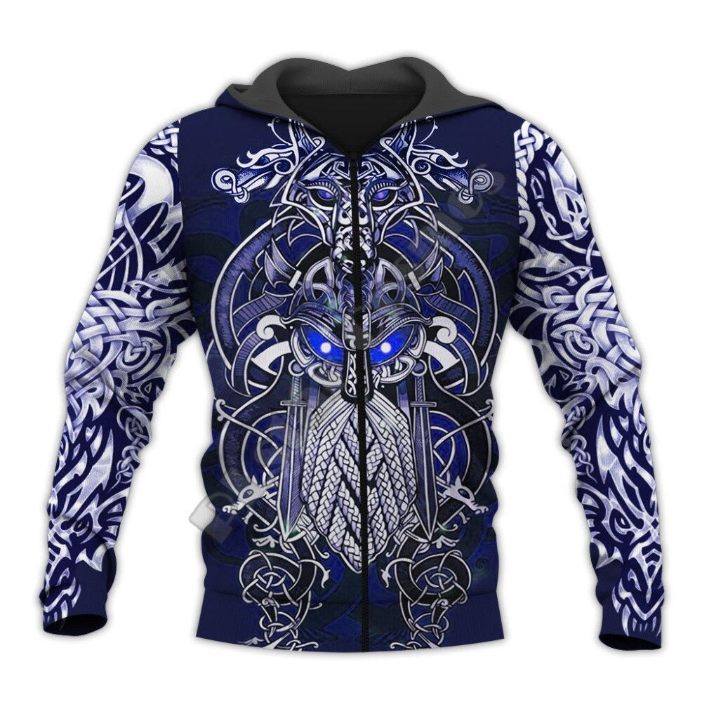 Odin Blue Tattoo Viking Hoodie | Viking-Store