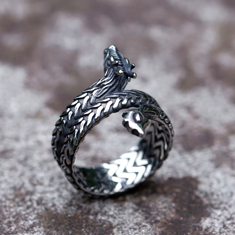 Coiled Jormungandr Dragon Ring- Adjustable | Viking-Store